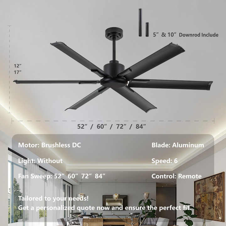6 Speed Remote Controlled Ceiling Fan, Brushless DC Motor, Aluminum ...