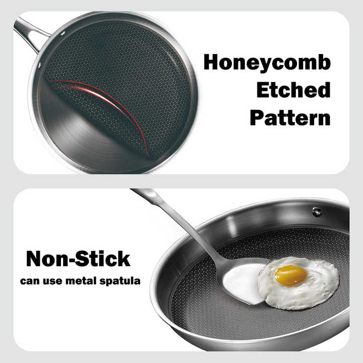 Ss304-alu-ss430 Steel Nonstick Tri-Ply Honeycomb Cookware