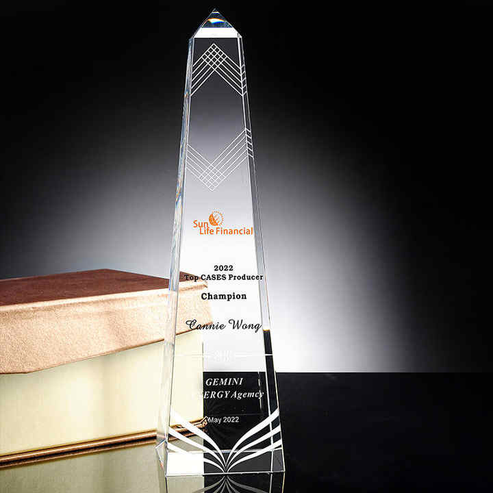 Custom Etched Crystal Trophy Award UV Laser Printed Peak Tower Design ...