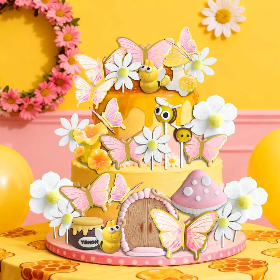 Dark Fairy Tale Cake Decor Set Pink Mushroom Butterfly and Bee Picks ...