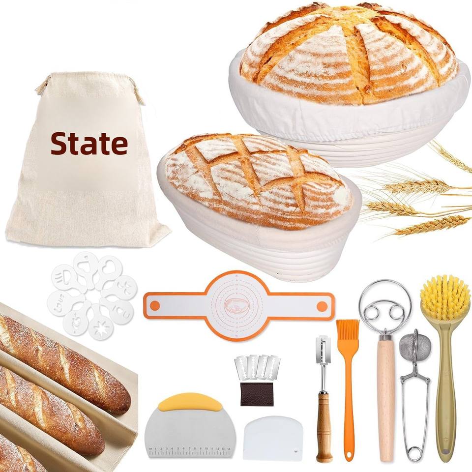 Degradable Rattan Bread Supplies Proofing Basket Scraper Flour Duster ...