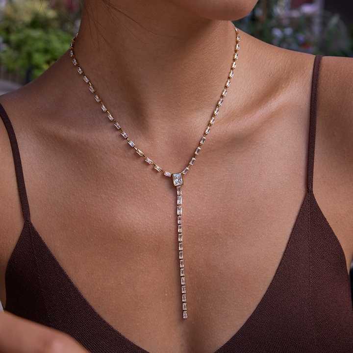 High Quality Stainless Steel Luxury Crystal Diamond Chain Necklace Long ...