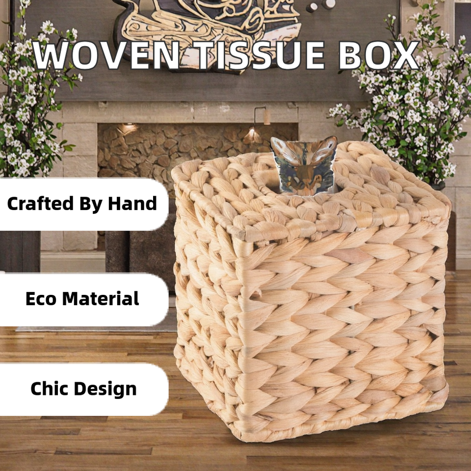 Modern Boho Chic Water hyacinth Wicker Cube Box Cover Stylishly ...