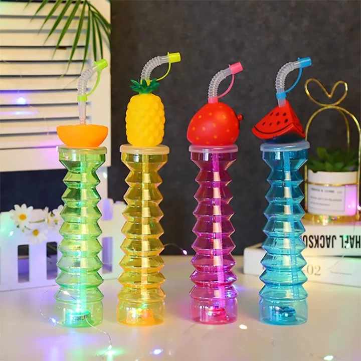 Luminous Plastic Cup Juice Drink Milk Tea Coffee Cold Drink Straw ...
