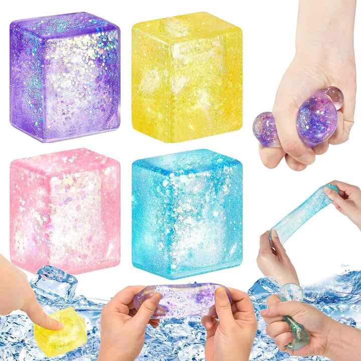 Cube Stress Ball - Glitter Sugar Fidget Toy for Anxiety Relief