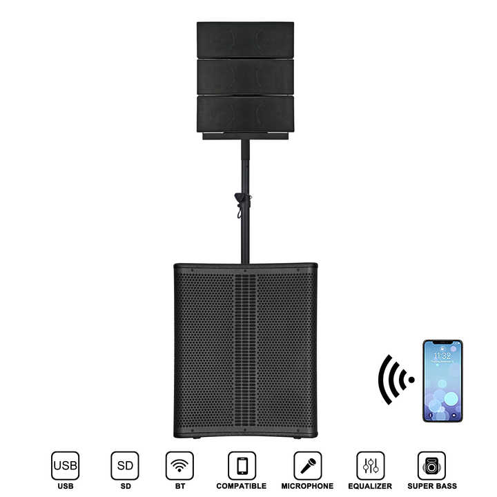 2000W15 Inch Vertical Active Array Line 2 Channel 1.1PA System ...