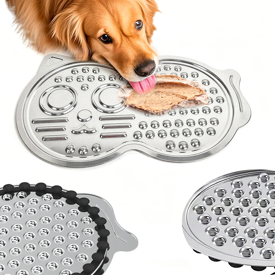 Stainless Steel Dog Licking Mat Slow Feeder Bowl Pet Food Bath Mat Tray ...