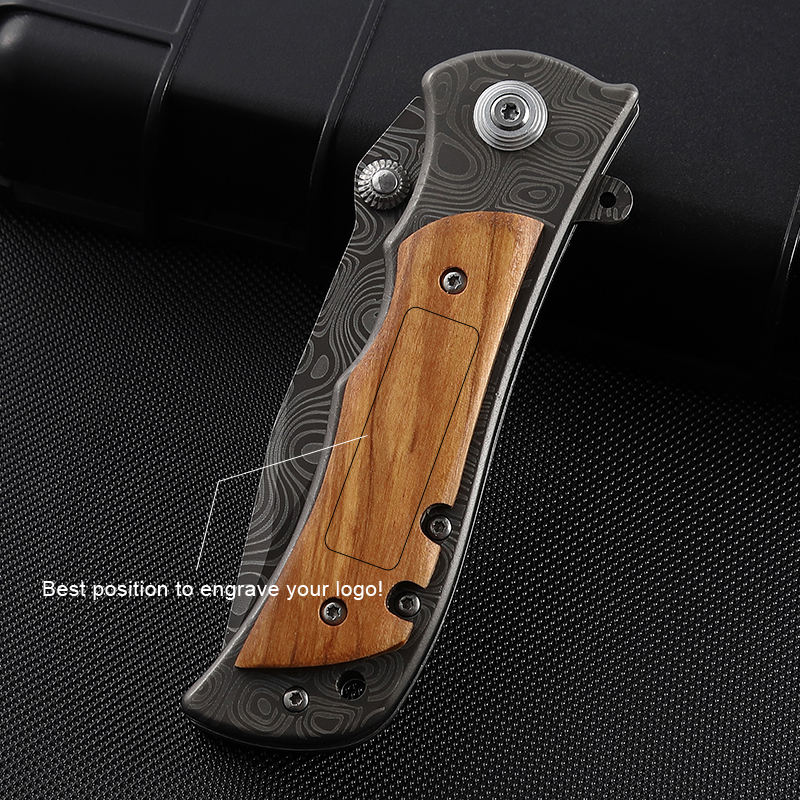 Bochen Olive Wood Handle Damascus Pocket Knife for Outdoor Use ...