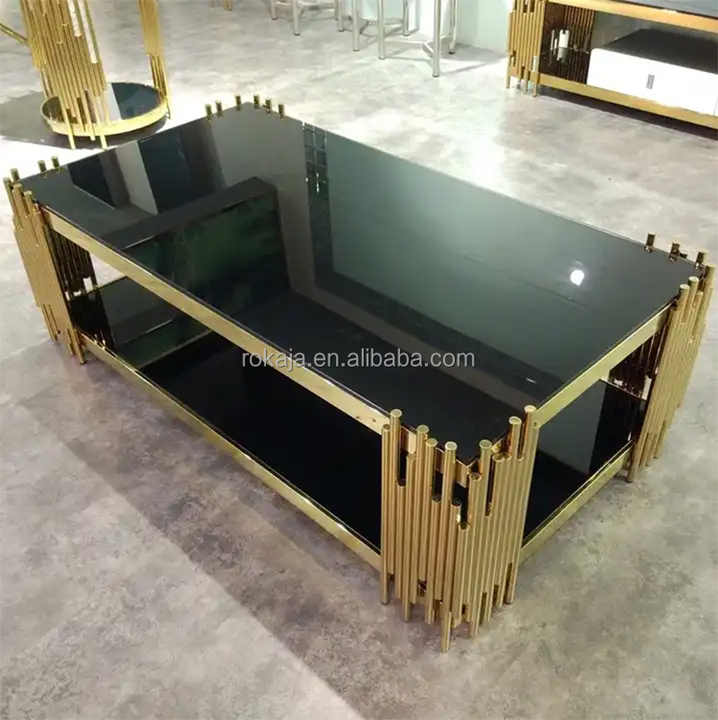 Modern Glass Top Coffee Table - Polished Gold Stainless Steel