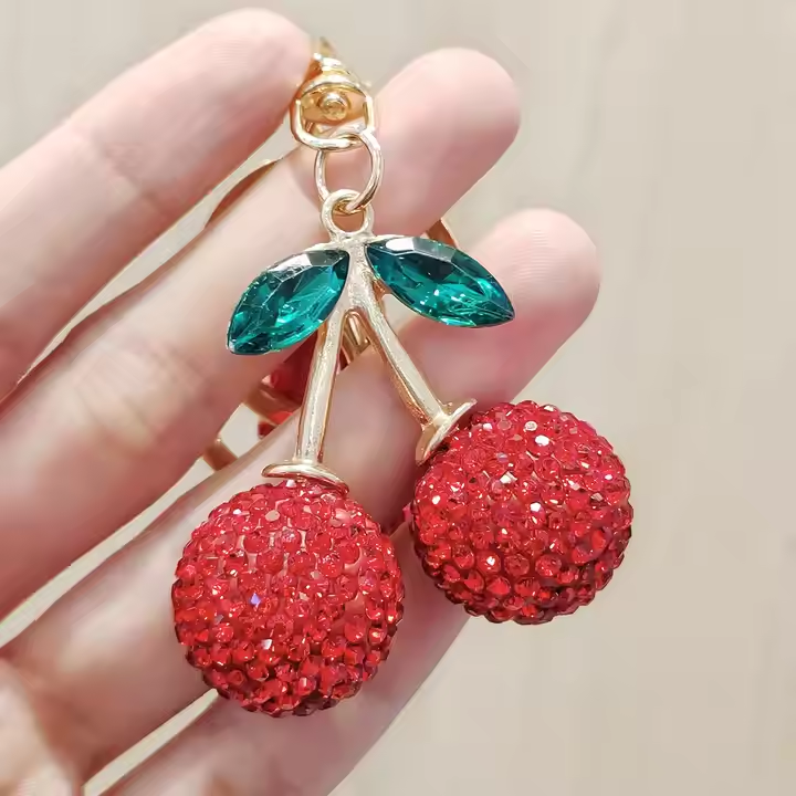 Hot Cherries Keychain Cute Bling Crystal Rhinestones Key Chain Double ...