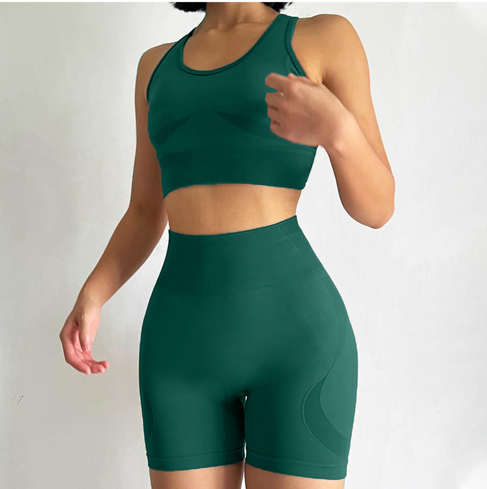 Seamless Solid Spandex/Nylon Yoga Suit Vest Shorts Two-piece Fitness ...