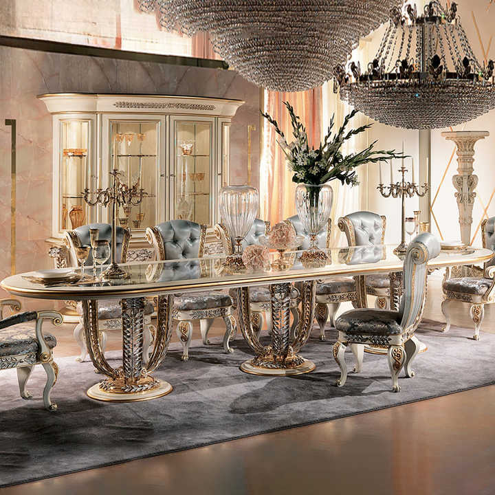 Luxury Royal Furniture Villa Hand Carved Wooden Oval Dining Table Set ...