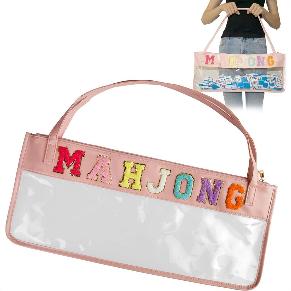 Fashion PVC Open Embroidered Letter Mahjong Bag Large Capacity ...