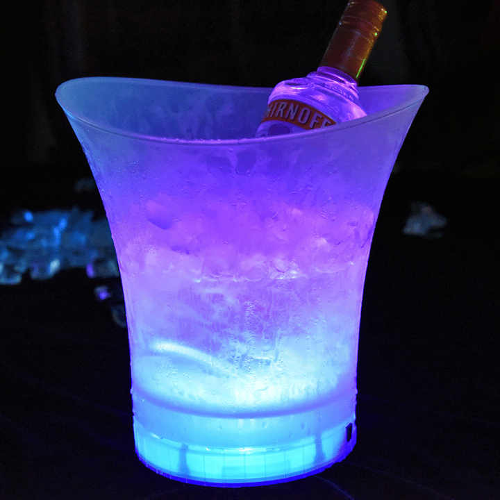 PP plastic round recharging led ice bucket for beverage promotion ...