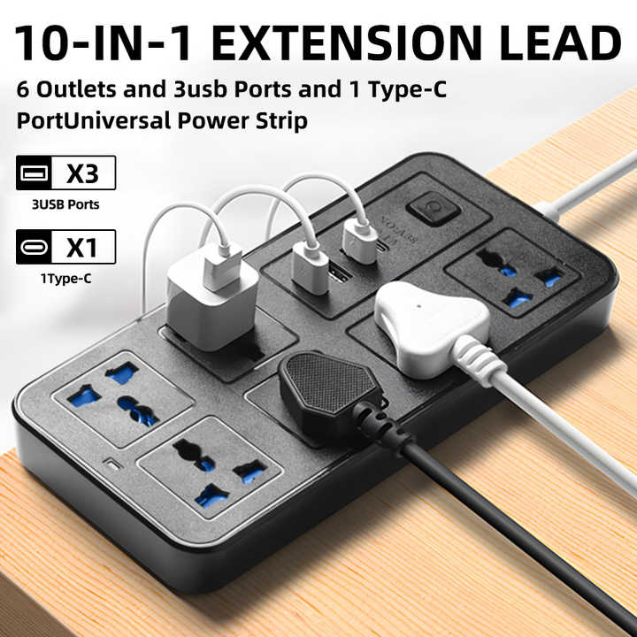 New Innovation Extension Socket 6Way 3USB 1 Type-c Electric Outlet ...