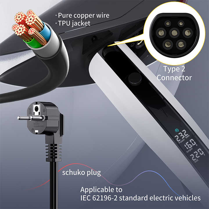 Tip 2 220V AC EV şarj regülatörü 7KW EV EV şarj güç banka istasyonu ...