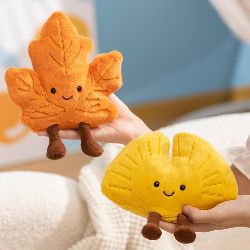 Kawaii Cartoon Smiling Leaf Plush Dolls Cute Maple Leaf Ginkgo Leaf ...