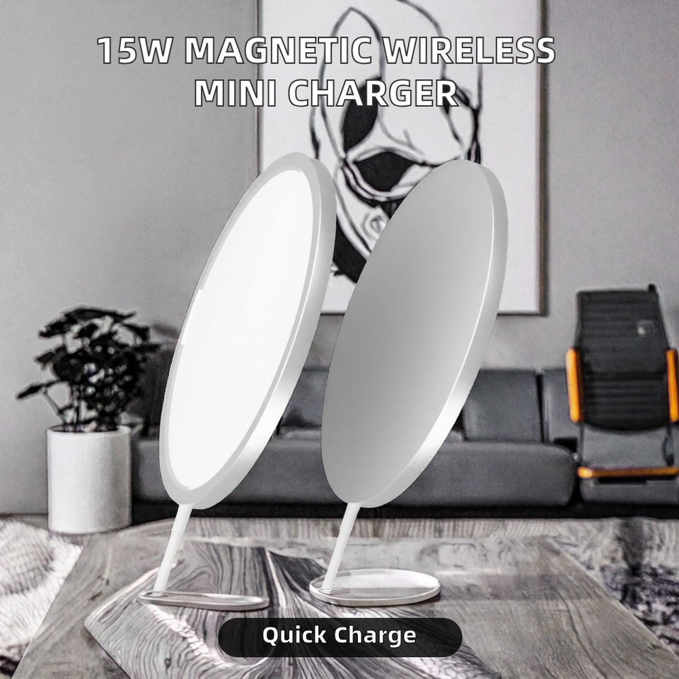 Reshia 15W Magnetic Wireless Charger Mini Round Thin White 9V/2A Fast ...