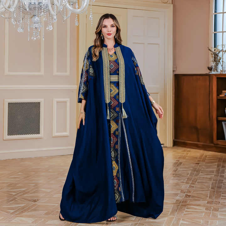 Women's Modest Style 2-Piece Abaya Set Embroidered Dubai Arab Long ...