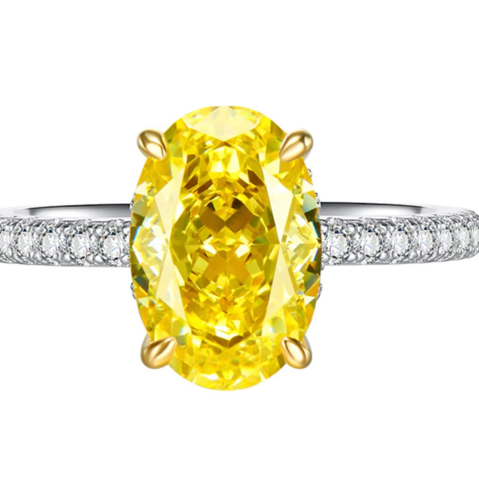 Romantic 5 Karat Yellow Diamond Oval Cut Ring 18K Gold Plated Raydion ...