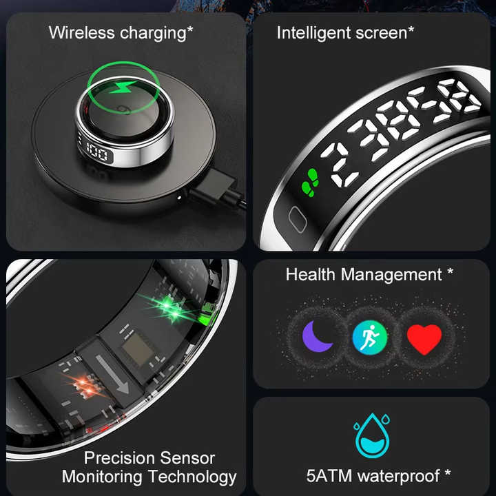 SHR Ring Smart Fitness Tracker Ring with Screen- Sleek Design, Advanced ...
