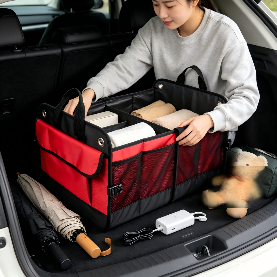Car Trunk Organizer with Lid, Cargo Organizer with Handles & Pockets ...