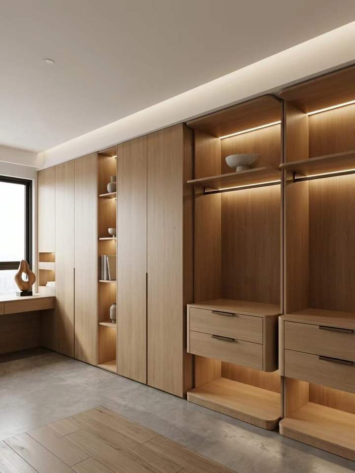 Modern Minimalist Handleless Wardrobe with Concealed Storage and LED ...