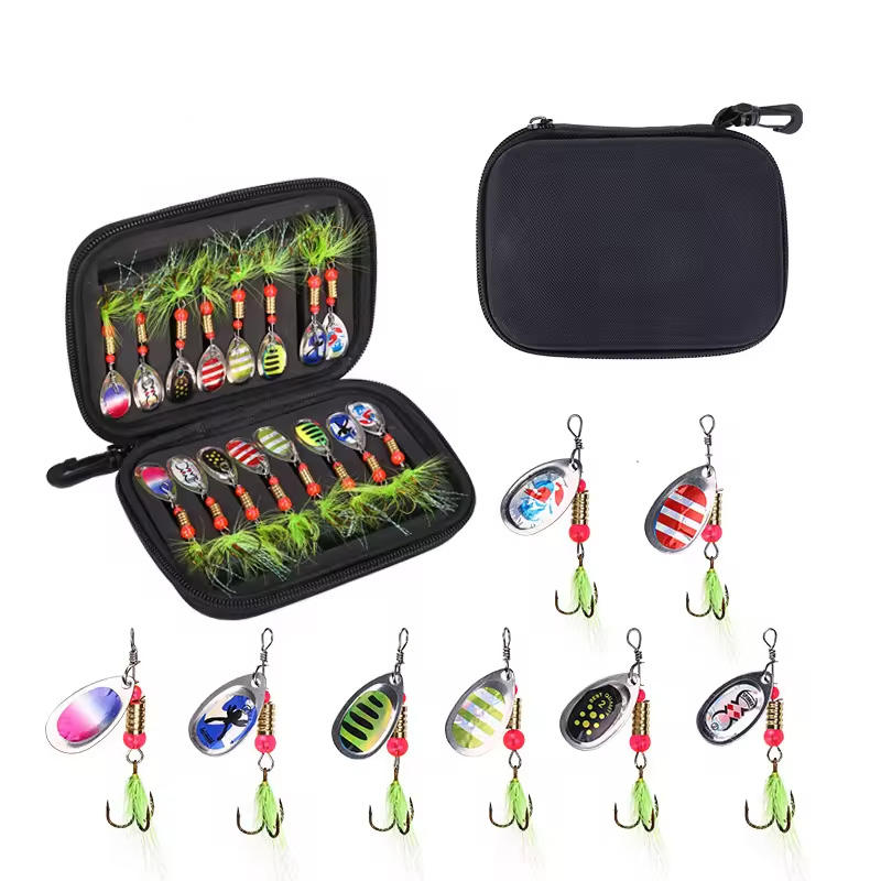 SKM 16-Piece Fishing Spinner Kit Metal Spoon Wobblers Combo for ...
