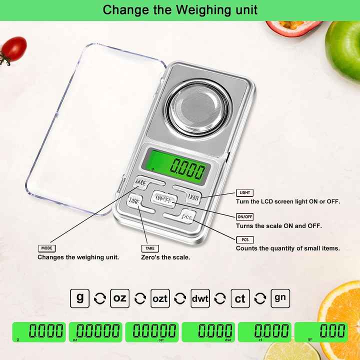 MH Series Mini Kitchen Scale 500g/0.1g High Accuracy Digital Display 1kg Max Weight Battery ...