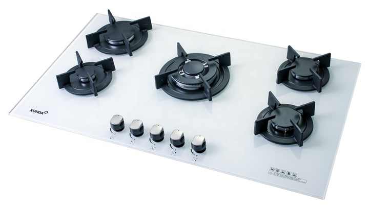 Xunda White Built in Gas Hob Glass Top Cooking Stove Cooktop 5 Burner ...