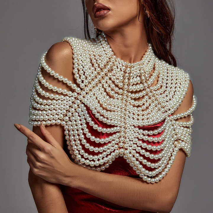 BEISHI Luxury Design Fashion 2023 - Beaded Pearl Crop Shawl Tops