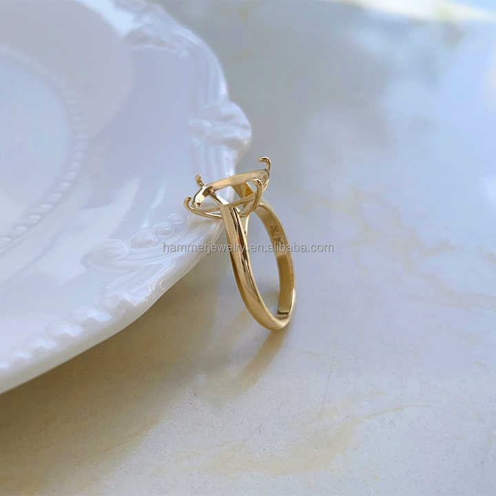 Wholesale Real 14K Gold Semi Mount Rings Empty Engagement Wedding Ring ...
