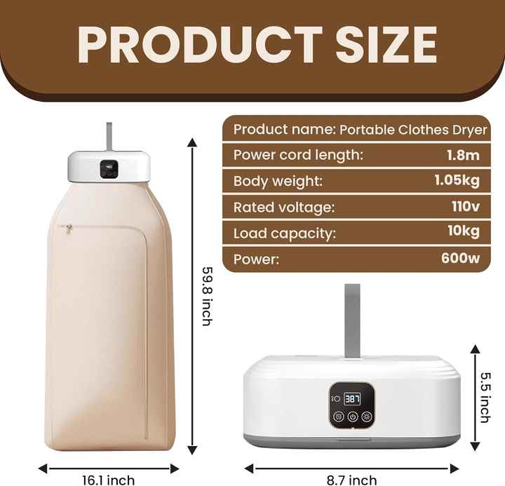Portable Clothes Dryer Mini Laundry Dryers With Remote Small Compact ...