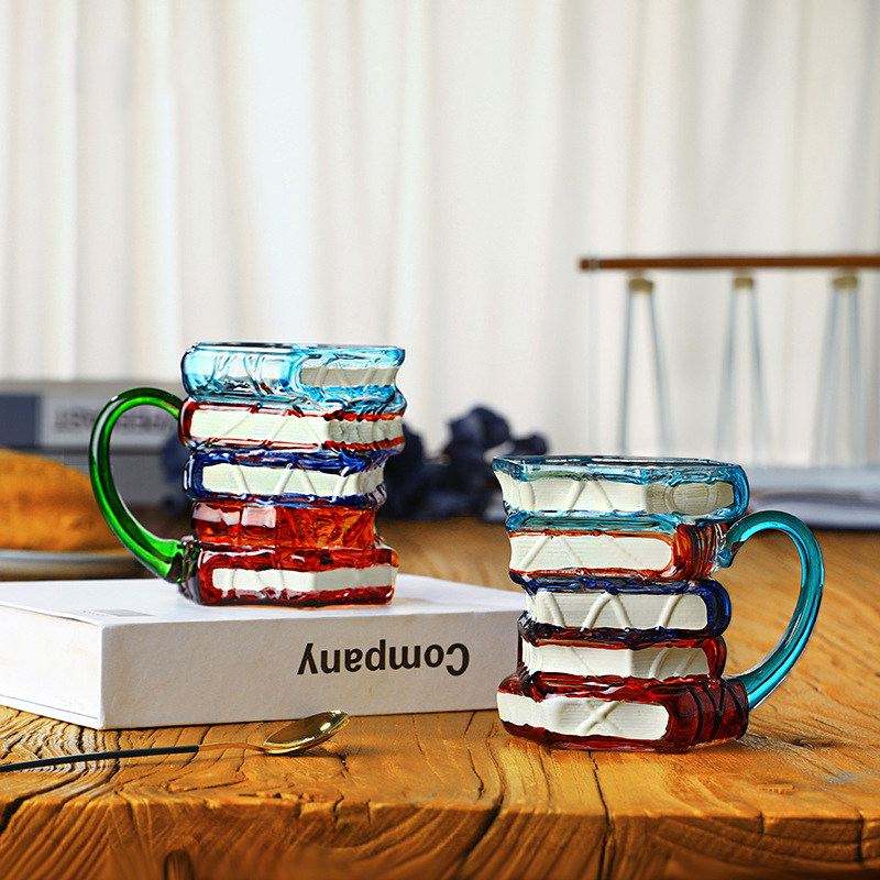 Painted Book 3D Glass Mug With Handle Light Luxury Design Geometric ...