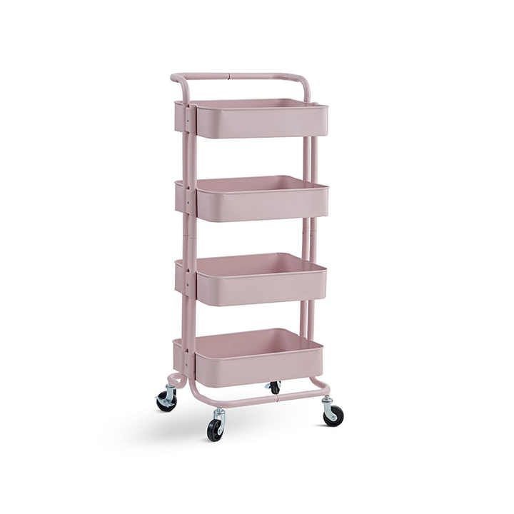 Four Layer Assembled Trolley Handrails Metal Rolling Storage Trolley ...