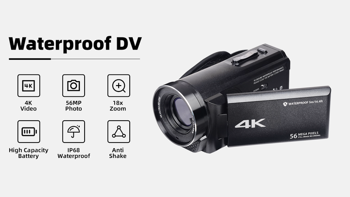 4K Video Camera Camcorder 16.4Ft Waterproof Ultra HD 18X Zoom ...