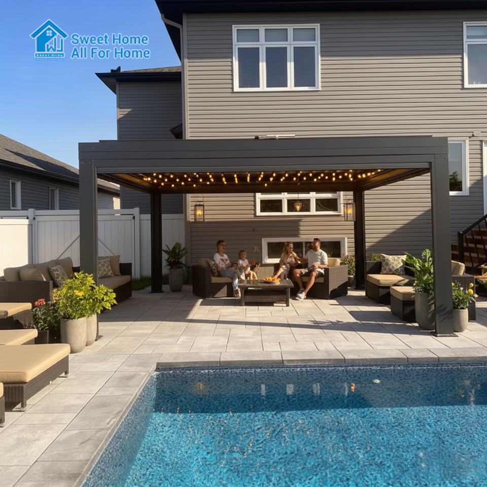 Sweet Home Aluminum Pergola Backyard Patio Motorized Roof System ...