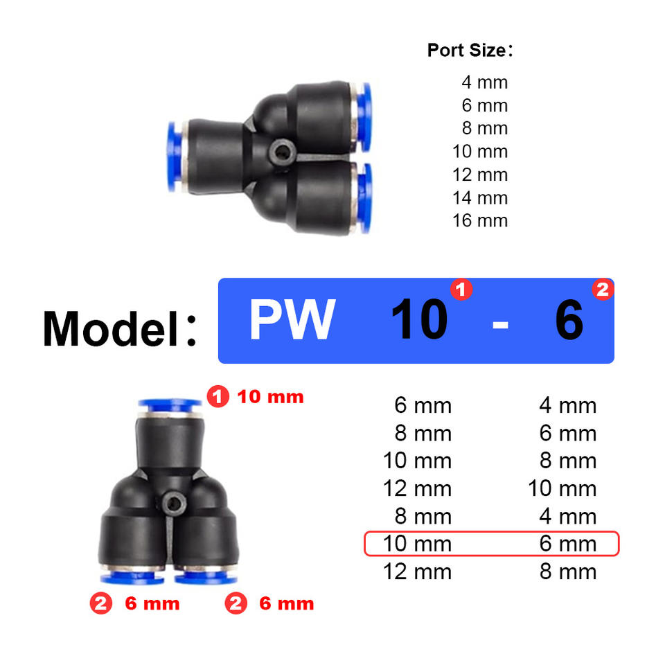 Y-Shaped Pipe Fittings 4-16mm Tube OD Plastic Pipe Pneumatic Quick ...