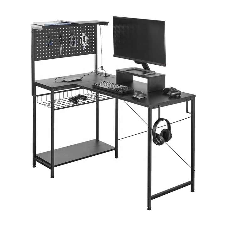 GMD15-7 Corner Shaped RGB Lighting Gaming Desk with Pegboard Movable PC ...