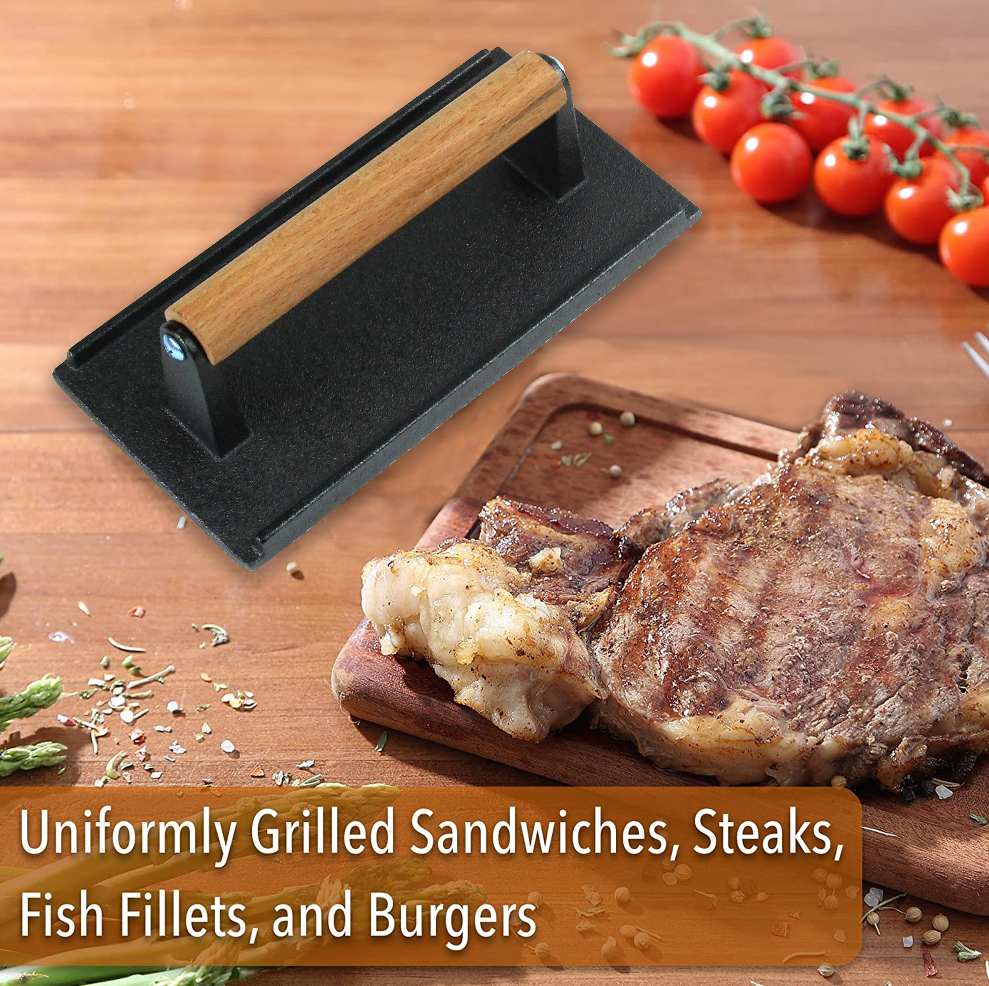 Factory Supply Heavy Duty Non-stick Cast Iron Hamburger Press With Wood ...