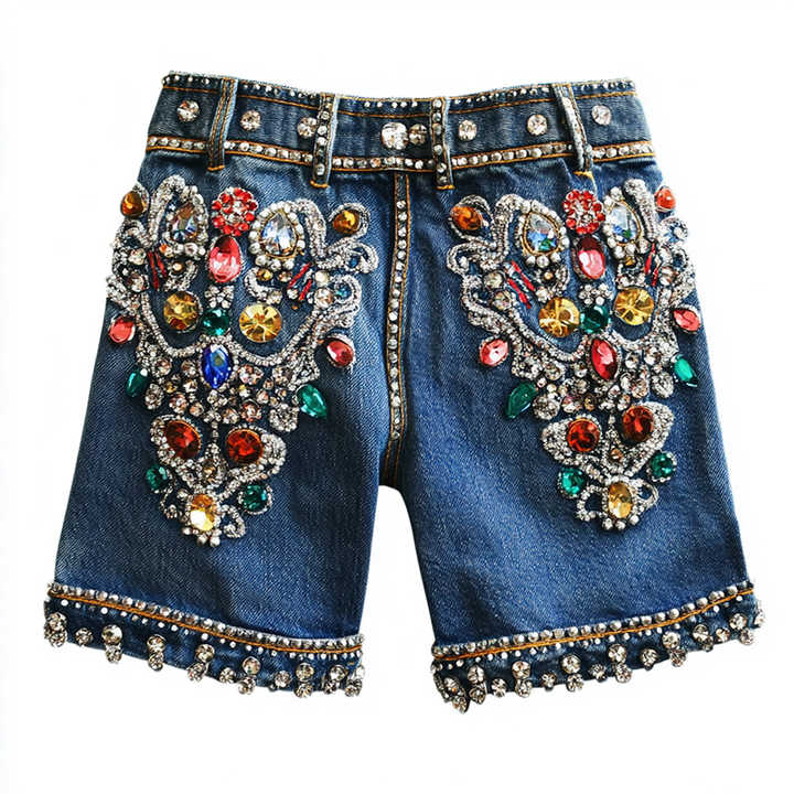 Diznew Denim Jeans Plus Size Shorts for Men - Distressed & Embroidered