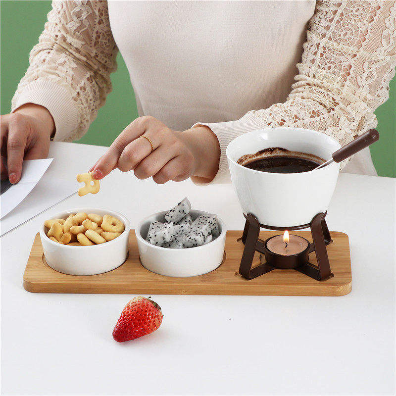 Ceramic Chocolate Ice Cream Fruit Hot Pot Set with Heating and ...