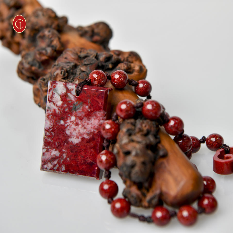 CHILANG Natural Red Cinnabar Crystal Beads Car Hang Chain with Raw ...