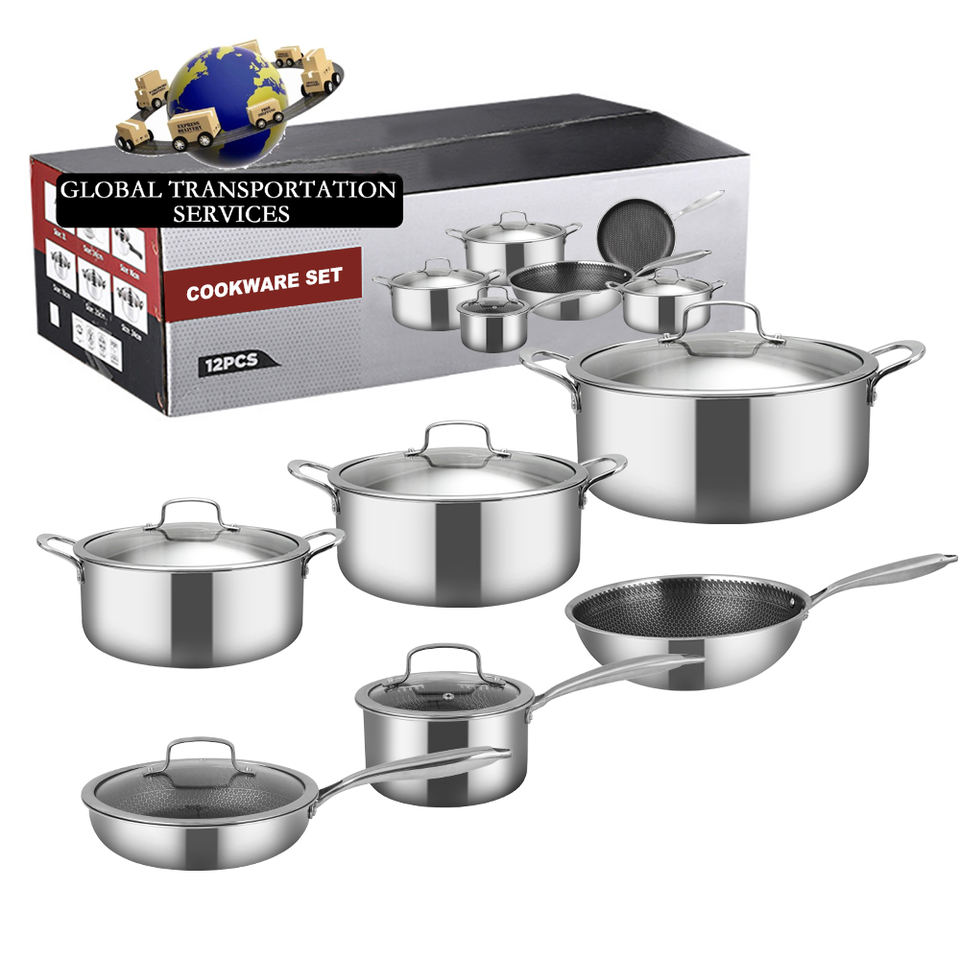 Full Clad 3ply 304 NonStick Stainless Steel Honeycomb Cookware Set Food ...
