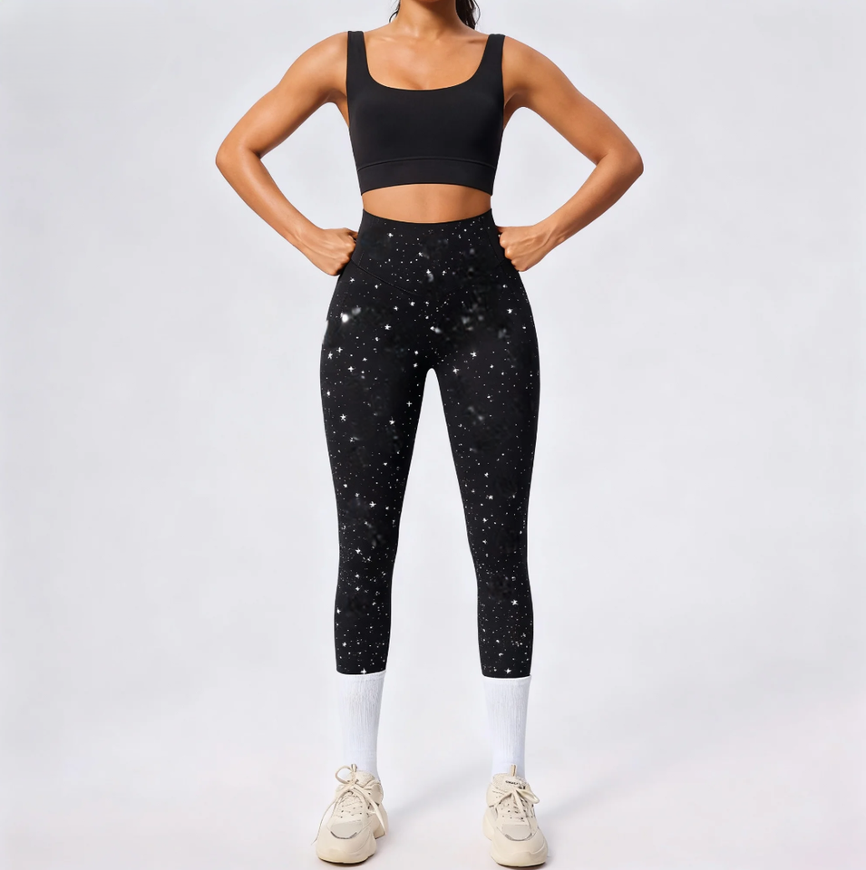 Shiny Yoga Leggings and Bra Set for Women Plus Size Breathable Quick ...