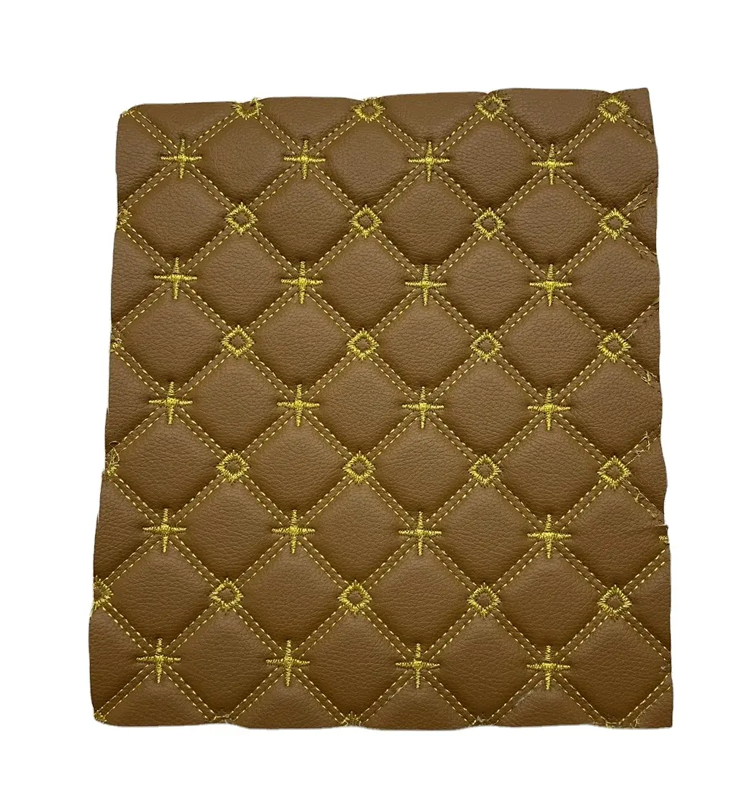 Synthetic Car Seat Embroidery PVC Sponge Leather Quilted