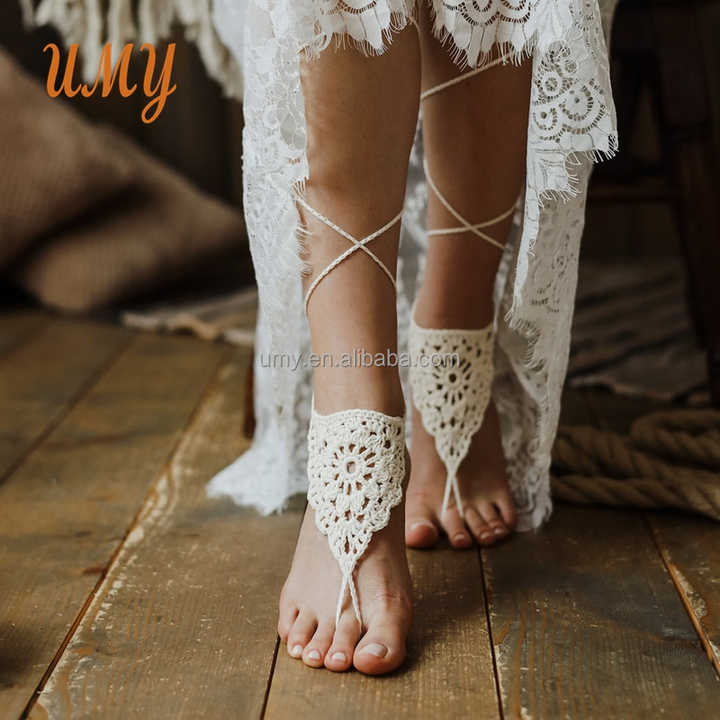 Bohemian Bridal Beach Wedding Crochet Barefoot Sandals