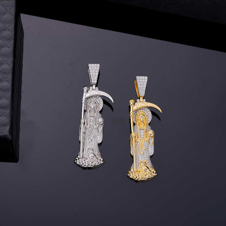 Fine Jewelry Real Gold-plated Hip Hop Reaper Demon Sickle Skull Full CZ ...