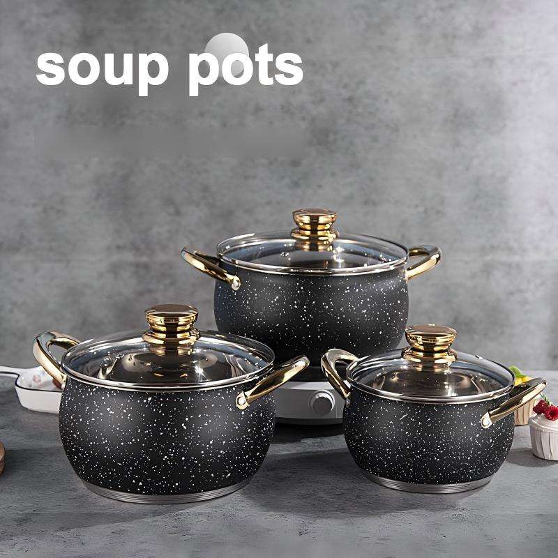 Modern 6-Piece Stainless Steel Soup Pot Set with Glass Cover Non-Stick ...