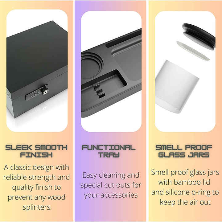 Extra Large Black Painted Wooden Stash Box with Rolling Tray Rectangle ...